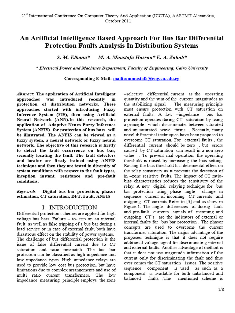 Artificial Bus Bar Differential Protection by Using ANFIS Artical | PDF | Fuzzy Logic | System