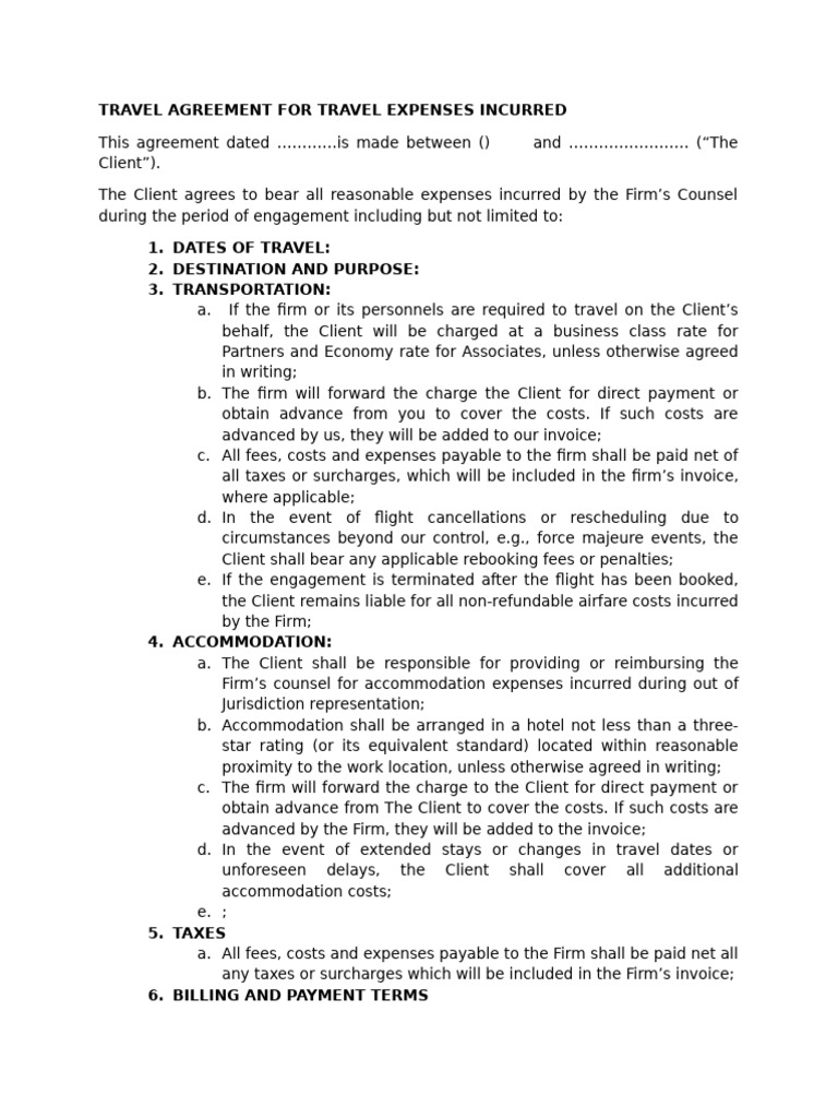 Travel Agreement For Travel Expenses Incurred | PDF | Fee | Taxes