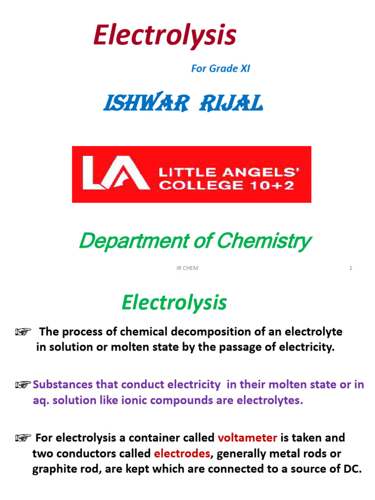 ElectrolysisXI | PDF | Ion | Anode