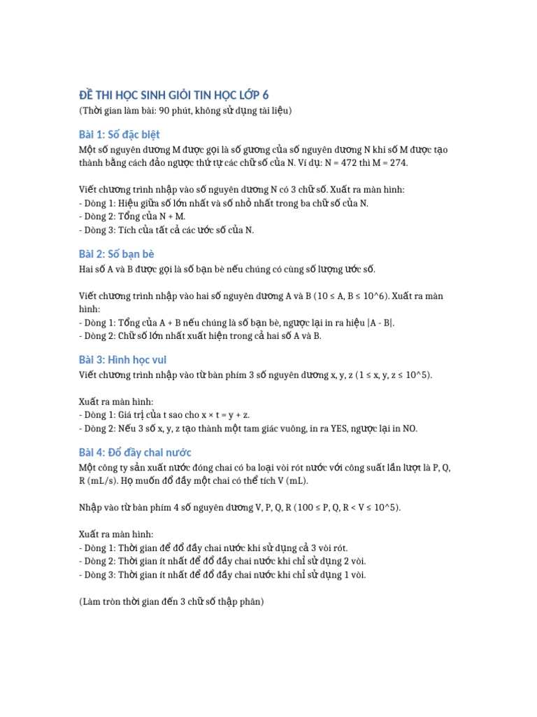 De Thi HSG Tin Hoc 6 | PDF