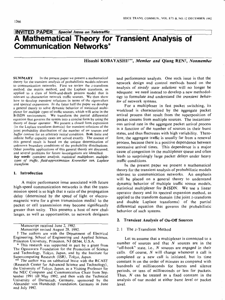 A Mathematical Theory for Transient Analysis of Communication Networks | PDF
