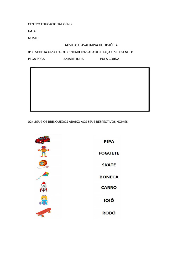 Prova de Hist Prof Ale 1 Ano | PDF