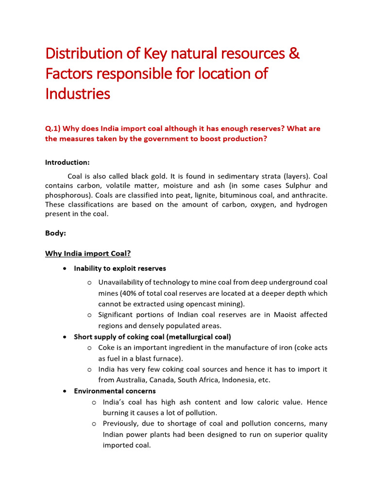 Impacts of Resource Distribution in India | PDF | Water Scarcity | Coal