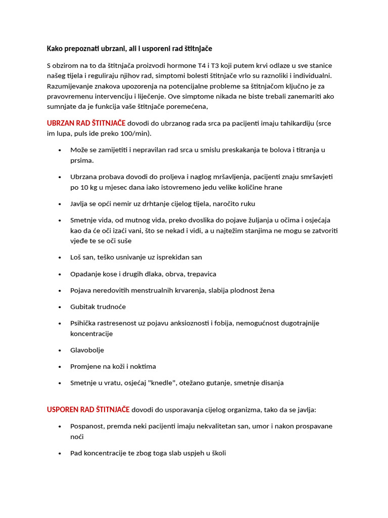Kako Prepoznati Ubrzani Ali I Usporeni Rad Štitnjače | PDF