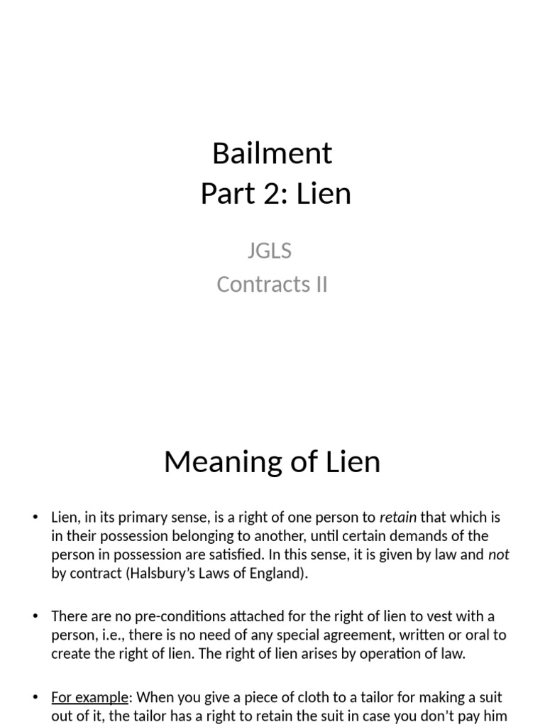 Bailment Part 2 Lien | PDF | Cheque | Banks