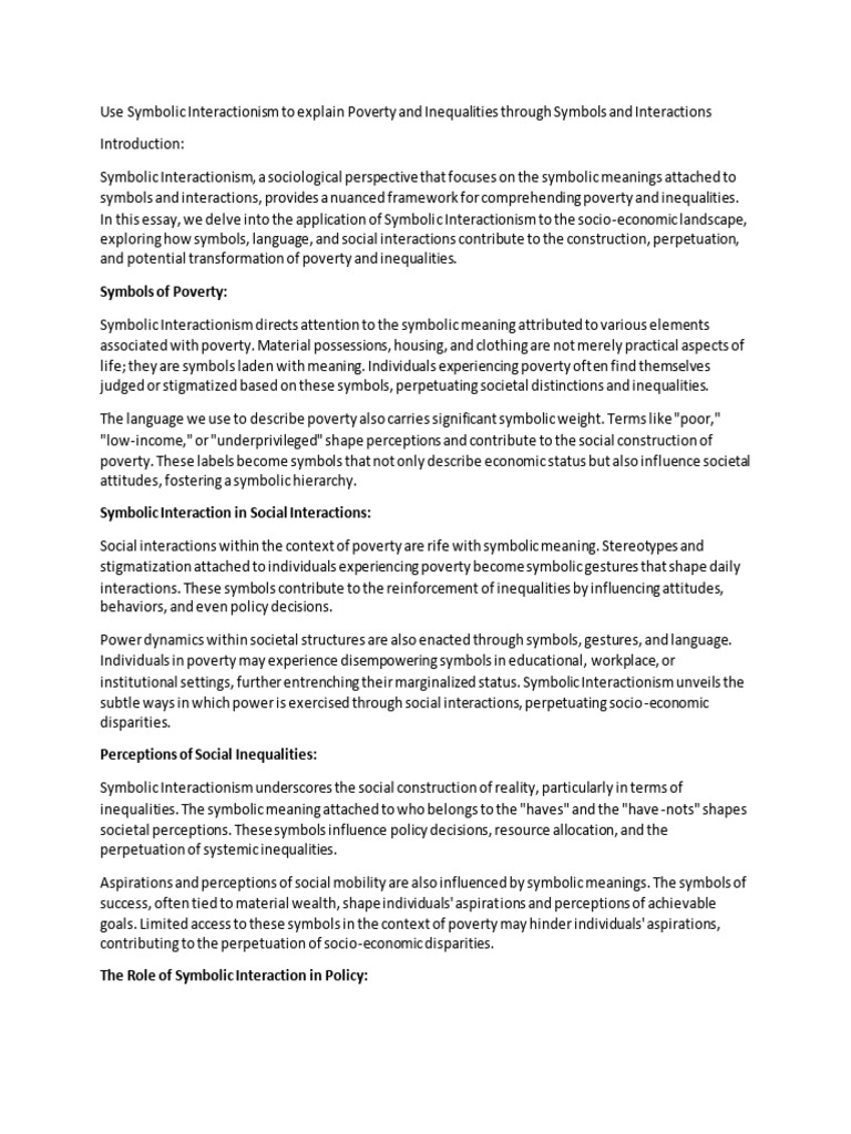 Use Symbolic Interactionism To Explain Poverty and Inequalities Through ...
