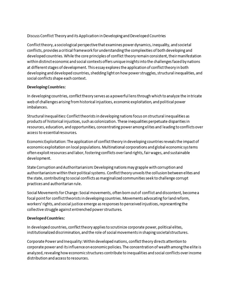 Discuss Conflict Theory and Its Application in Developing and Developed ...