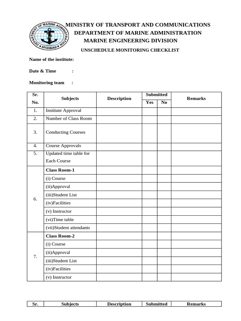 Unschedule Monitoring Checklist | PDF