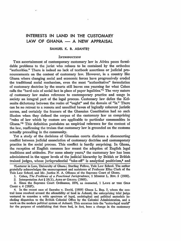 Interests in Land in The Customary Law OF Ghana - A New Appraisal Samuel K. B. Asante' | PDF ...