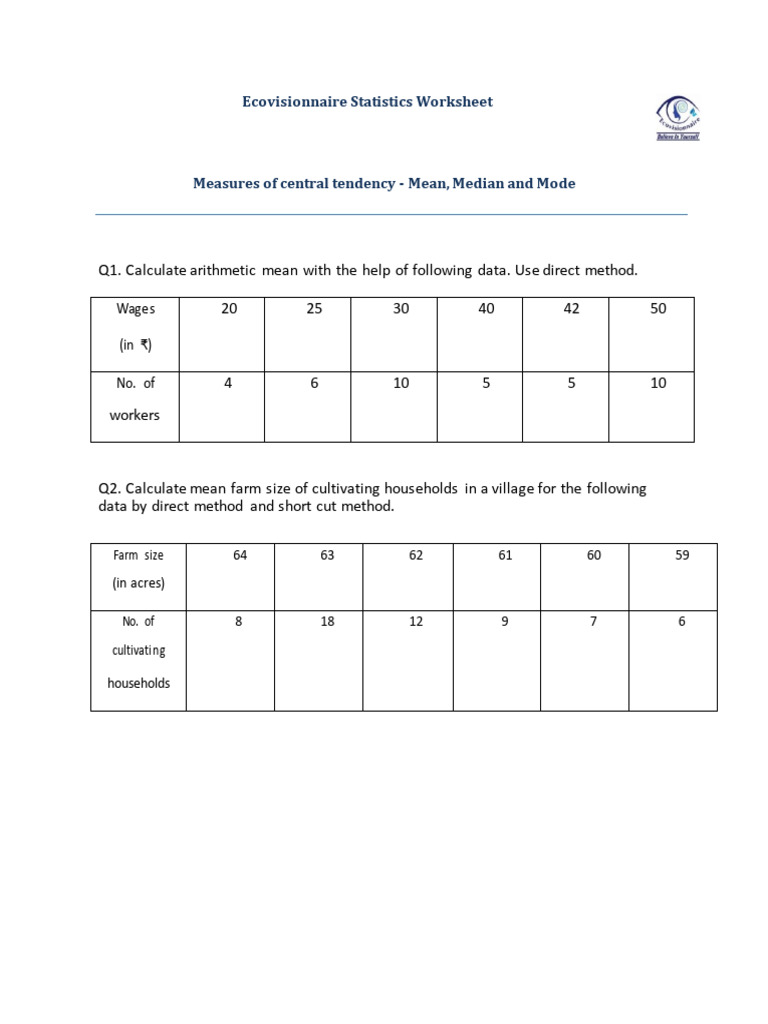 Mean Median Mode Worksheet | PDF | Mode (Statistics) | Arithmetic Mean