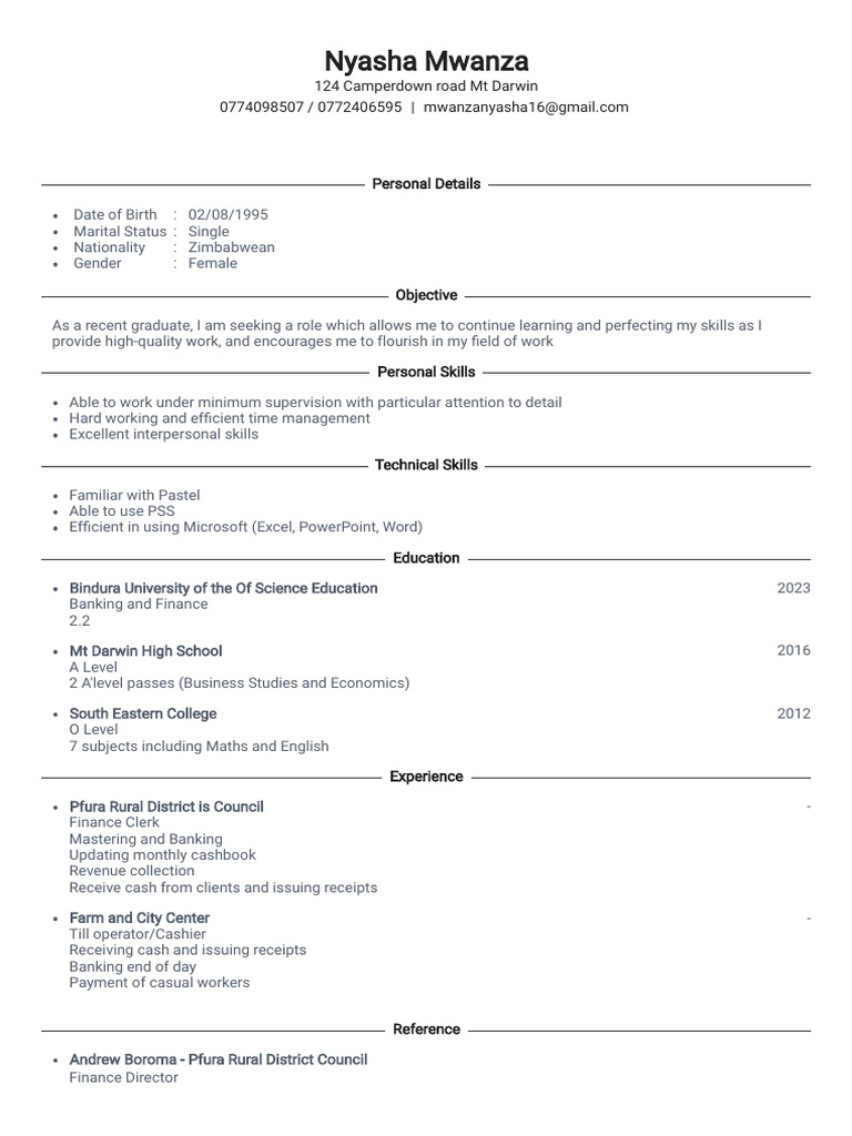 CV Nyasha Mwanza | PDF