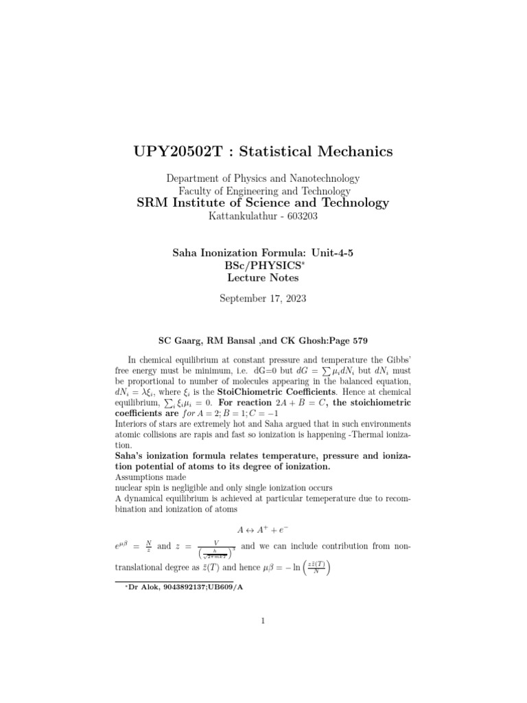 Saha-Ionization-Formula - Complete | PDF | Chemical Equilibrium ...