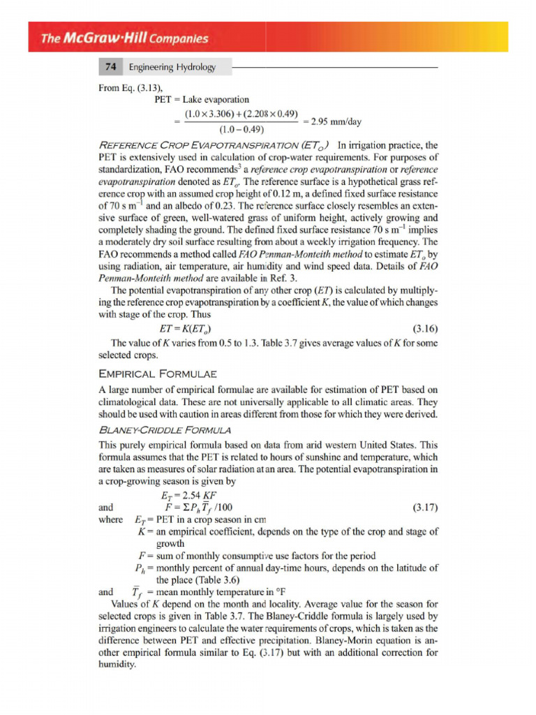 Blaney_Criddle formula and its numericals | PDF