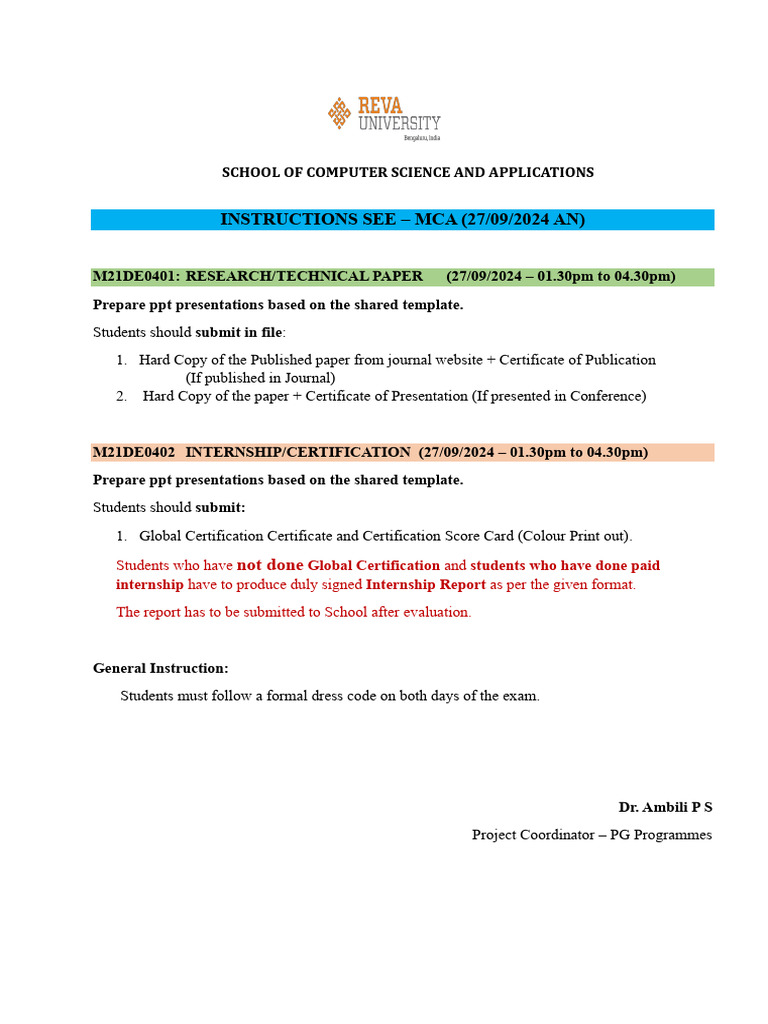 MCA Research and Internship Submission Guide | PDF