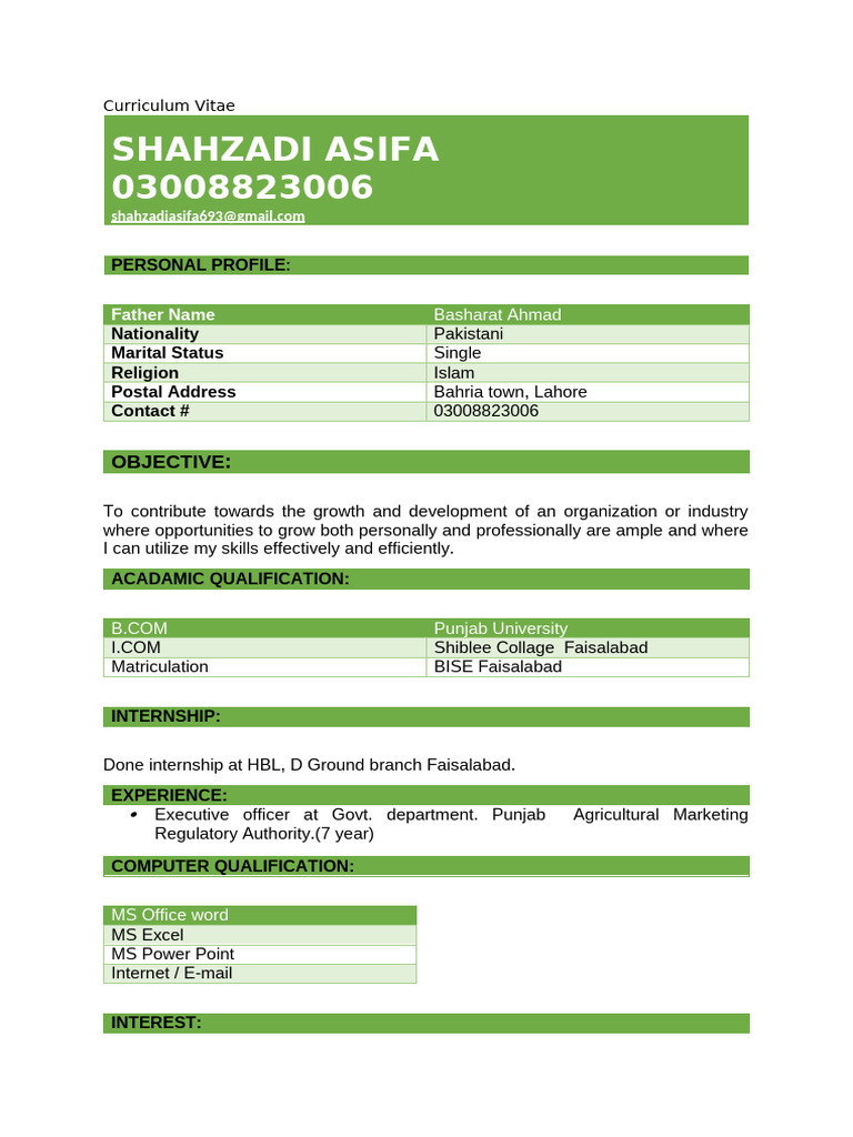 Shahzadi Asifa C.V 2024 | PDF