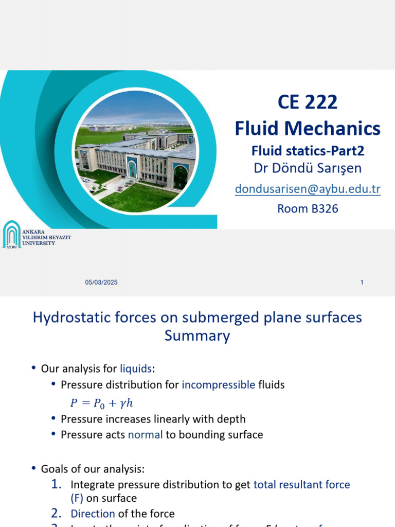 CE222_Lecture_06_Fluid statics_Part2 | PDF | Buoyancy | Pressure