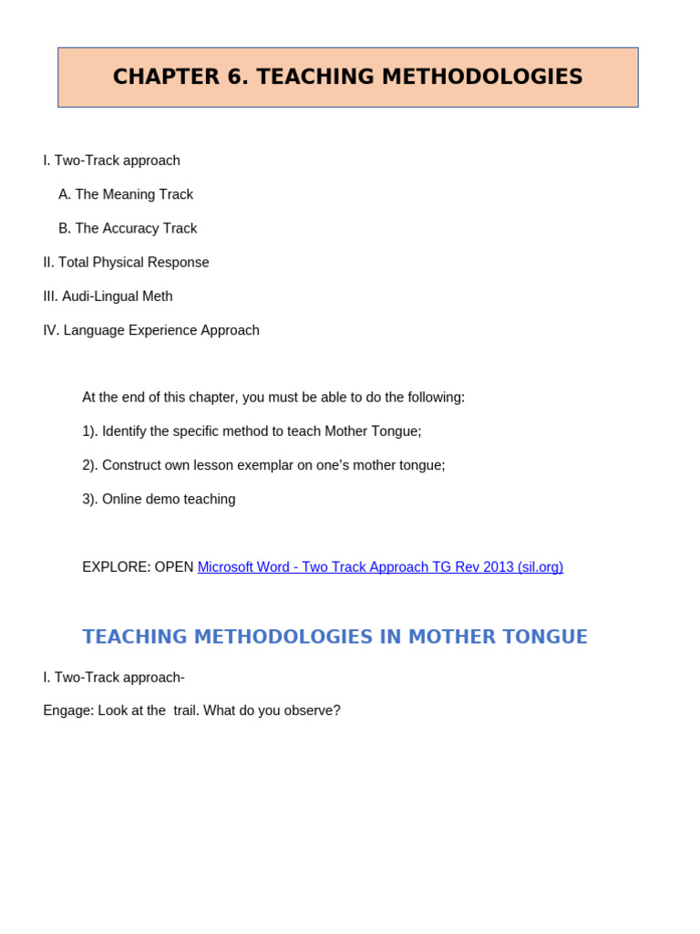 Two-Track Approach for Mother Tongue Teaching | PDF | Applied ...