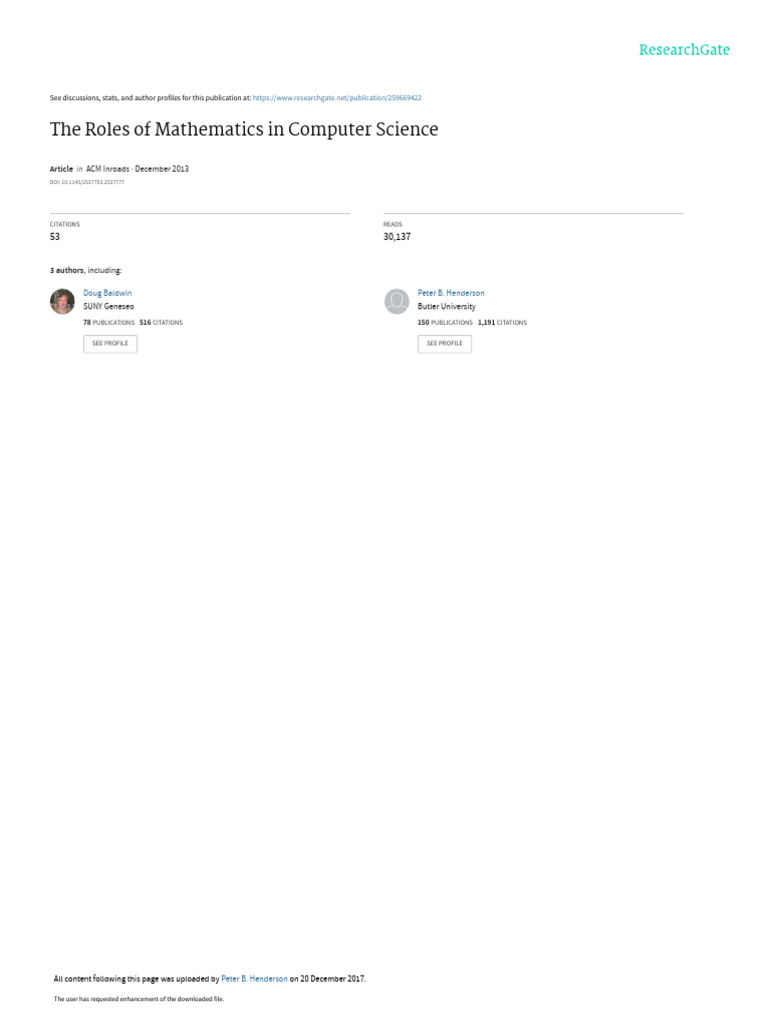 Mathematics' Role in Computer Science | PDF | Mathematics | Computer ...