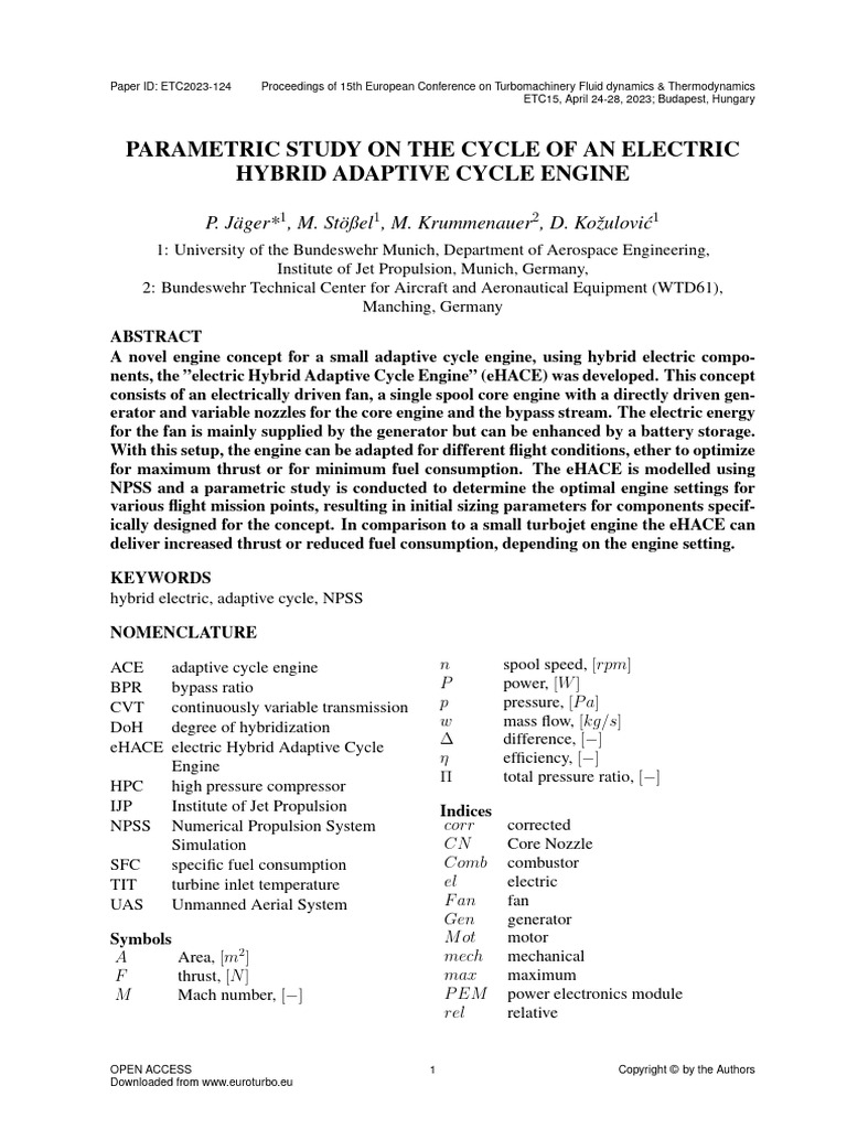 Parametric Study On The Cycle of An Electric Hybrid Adaptive Cycle Engine | PDF | Jet Engine ...