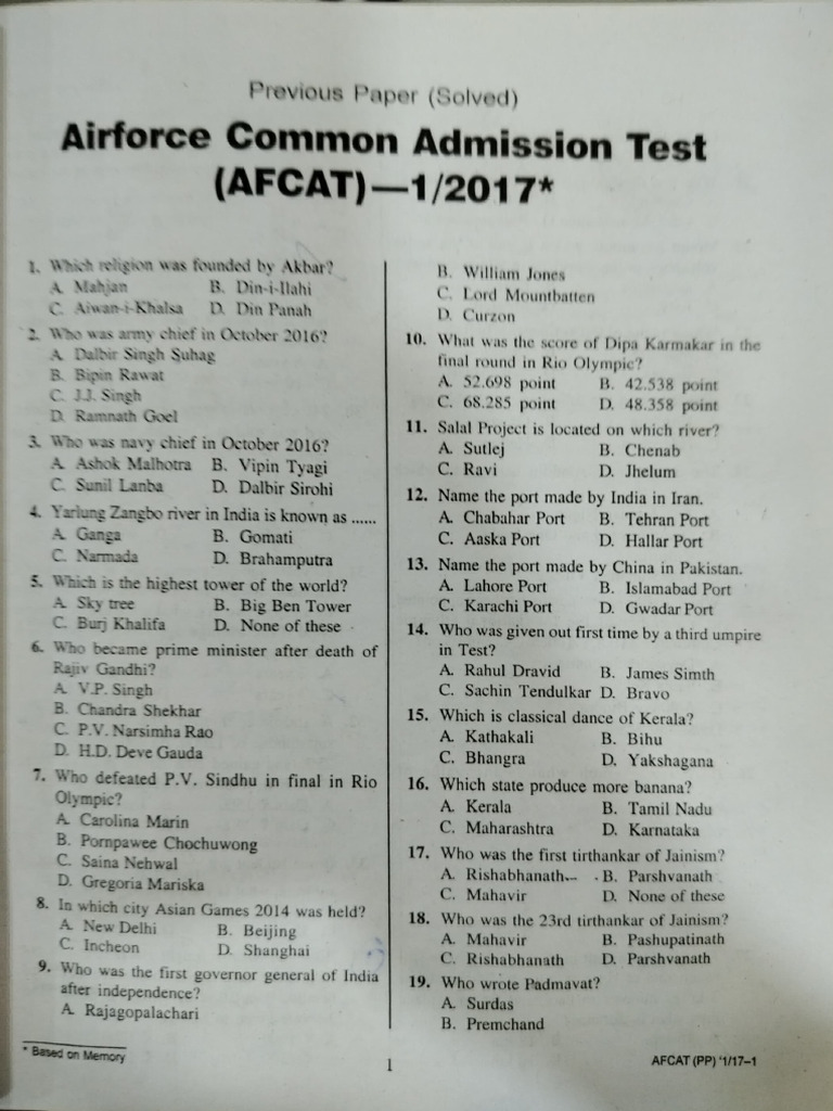 Previous Year AFCAT Papers | PDF