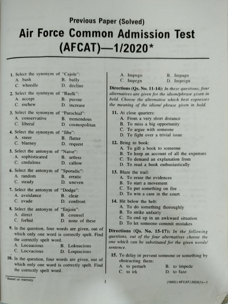 AFCAT 1 - 2020 | PDF