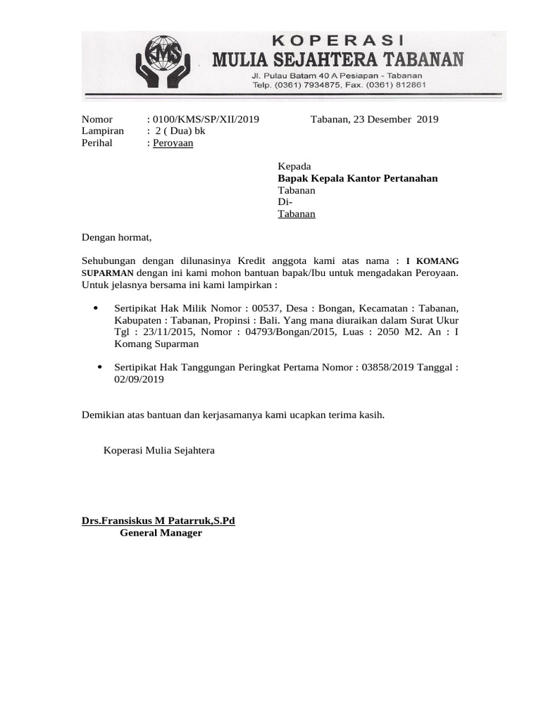 Surat Keterangan Roya | PDF