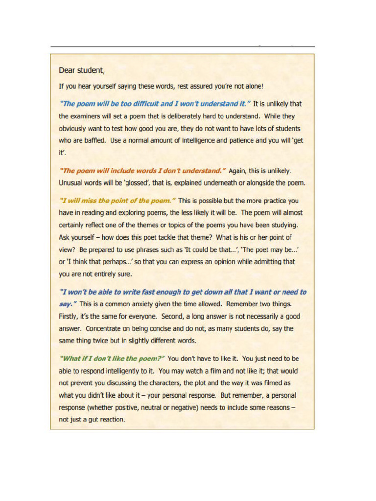 Tips For Tackling Unseen Poems | PDF