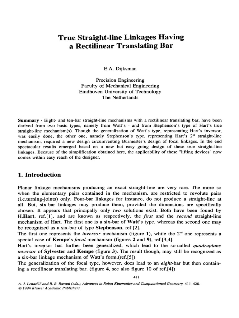 True Straight-Line Linkages Having A Rectilinear Translating Bar | PDF ...