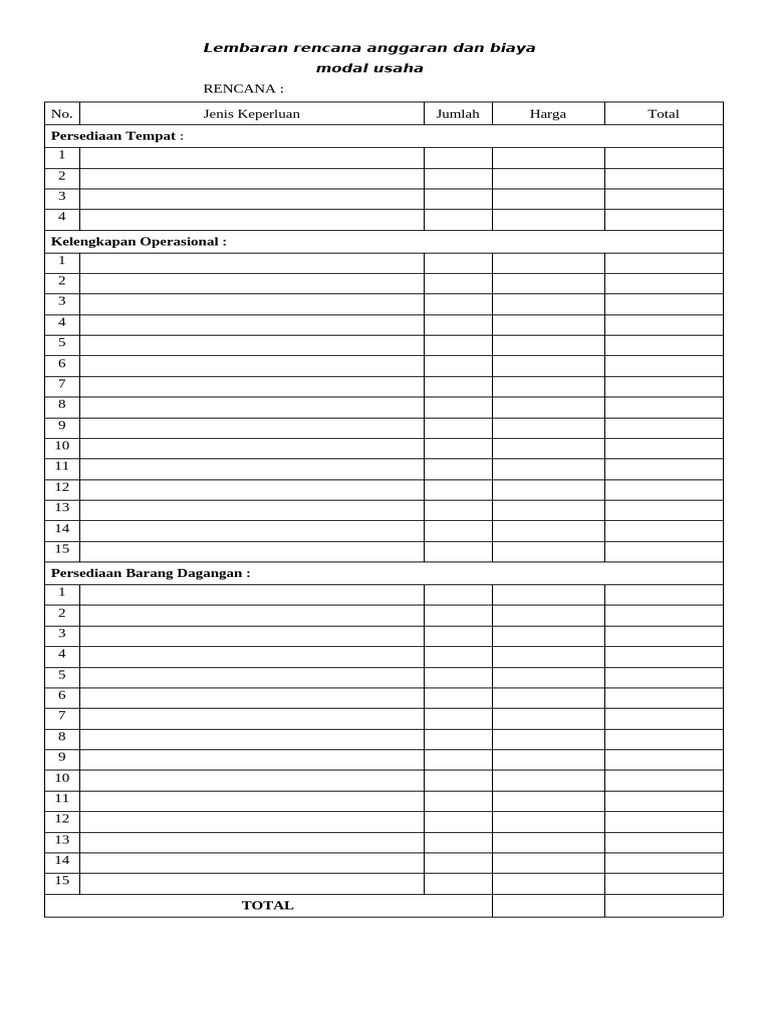 Form Rencana Anggaran Biaya Pinjaman | PDF