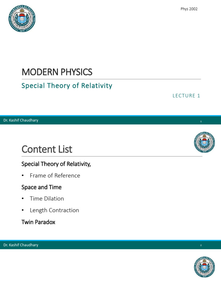 Modern Physics - Lecture 1 | PDF | Special Relativity | Theory Of Relativity