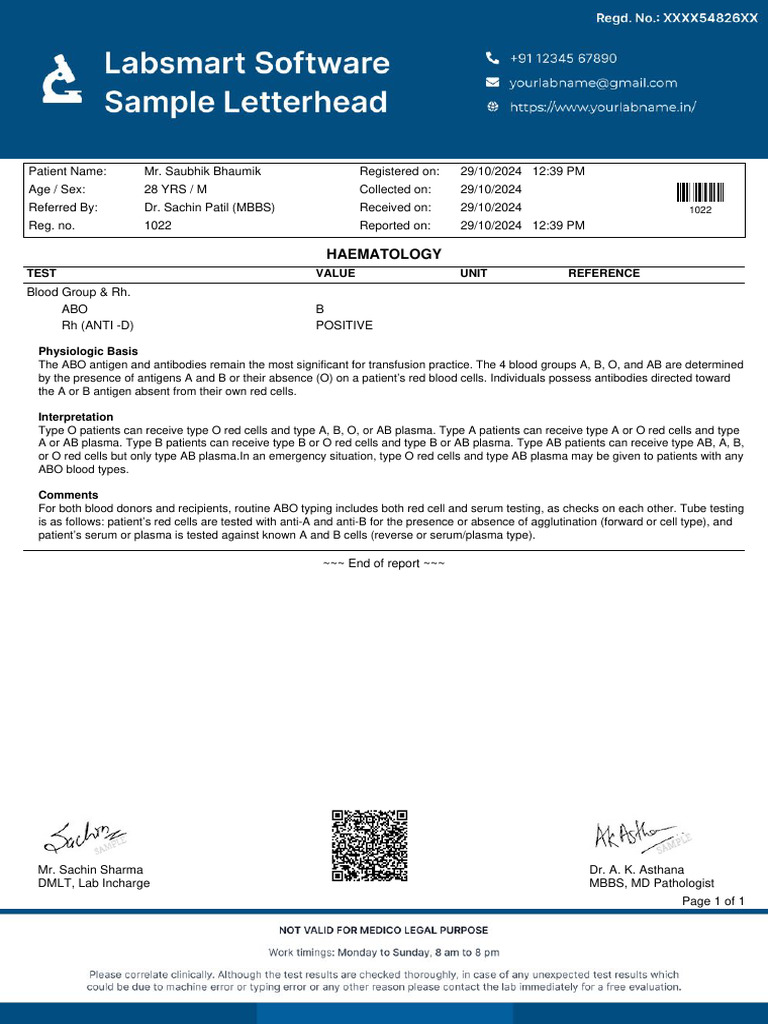 Blood Group Report Format | PDF
