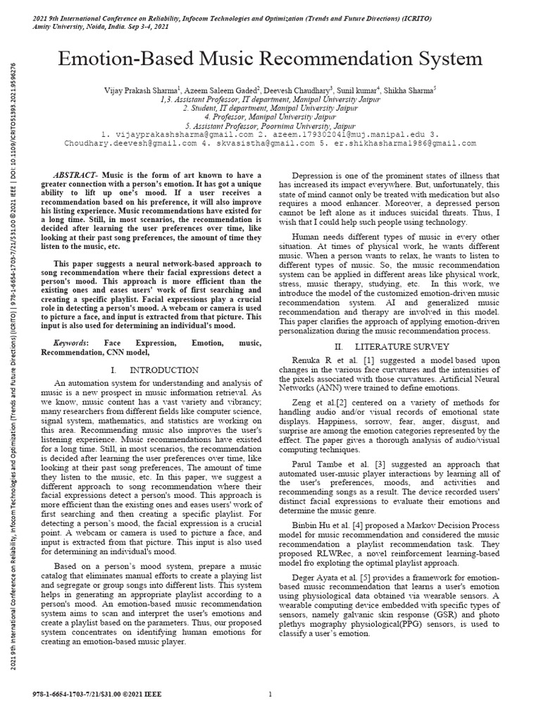 Emotion-Based_Music_Recommendation_System | PDF | Emotions | Support Vector Machine