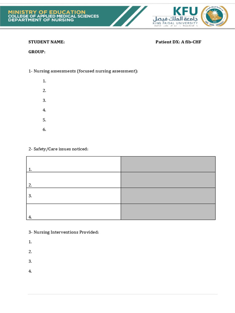 Afib-CHF Nursing Simulation Worksheet | PDF