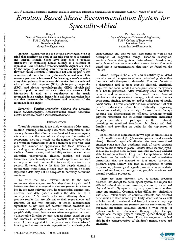Emotion-Based Music Recommendation System | PDF | Emotions | Cognition