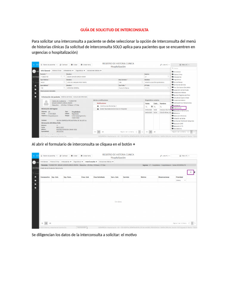 Guía de Solicitud de Interconsulta | PDF