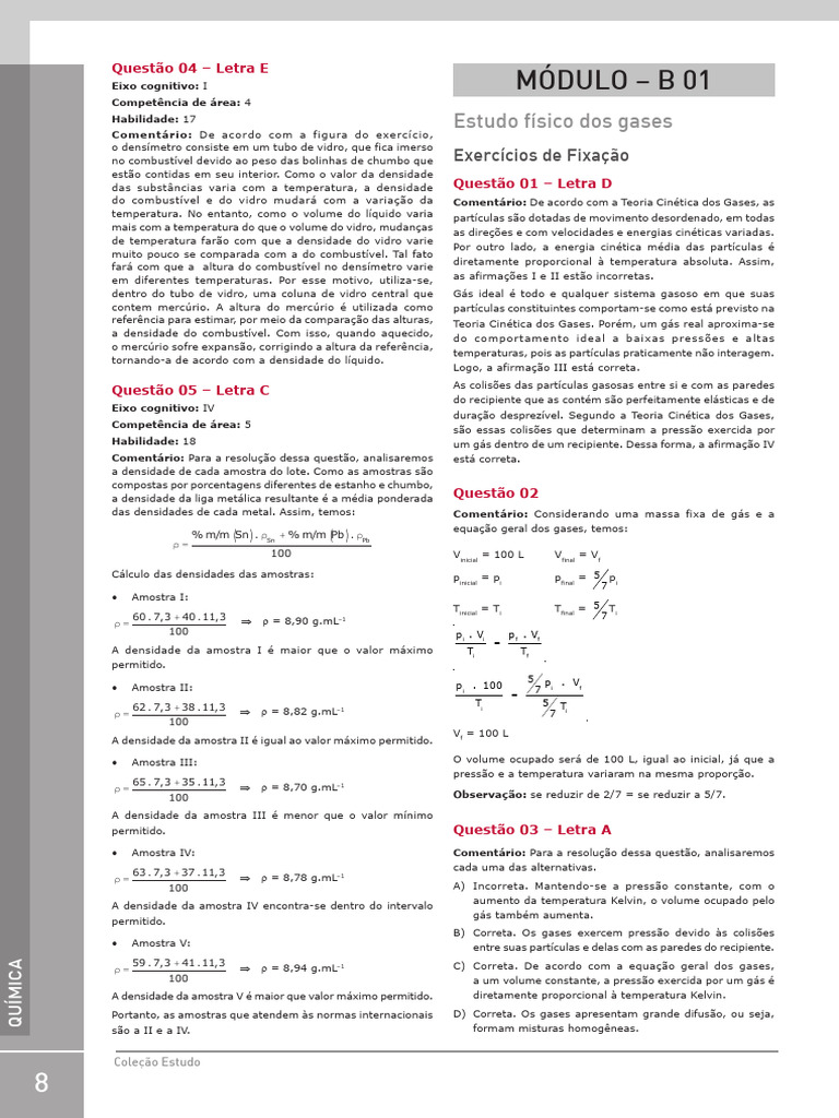 BERNOULLI RESOLVE Química_volume 1 | PDF | Gases | Temperatura