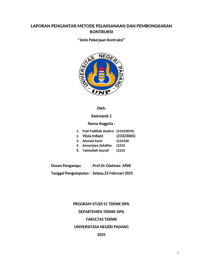 Laporan Pengantar Metode Pelaksanaan Dan Pembongkaran Kontruksi | PDF