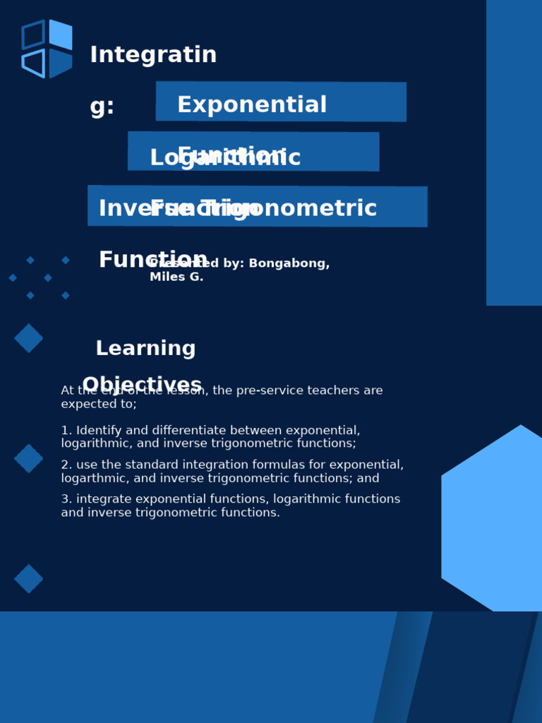 Cal 2 Integrating Exponential Logarithmic And Inverse Trigonometric