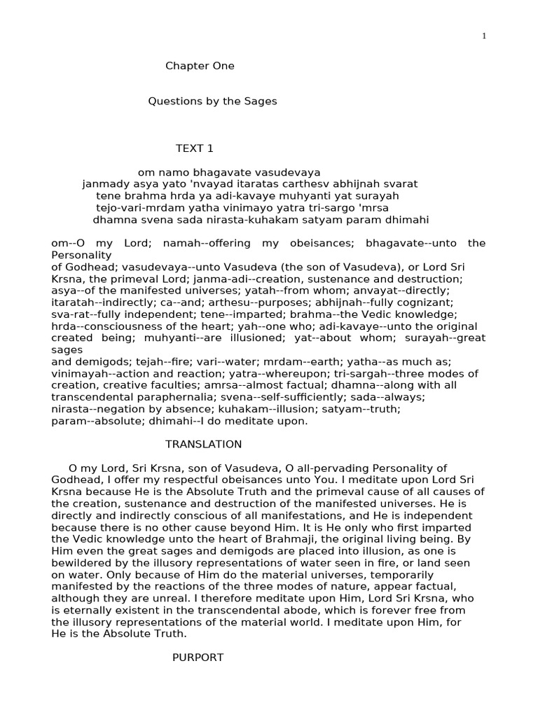 Srimad Bhagavatam Canto 01 | PDF | Bhagavata Purana | Krishna