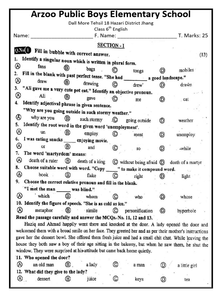 class 6th English | PDF