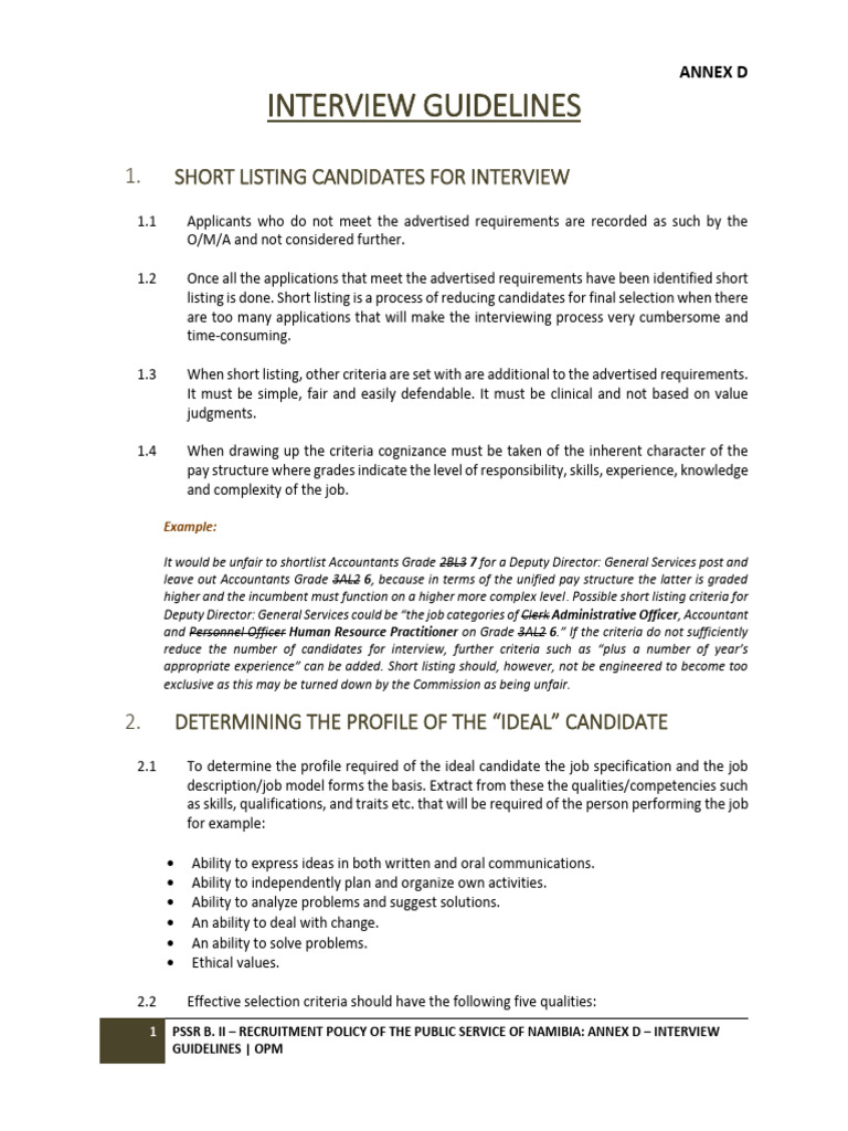 ANNEX D - Interview Guidelines - Recruitment Policy | PDF | Recruitment | Expense