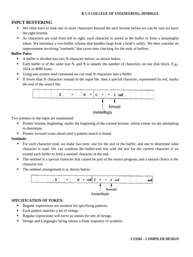 INPUT BUFFERING,SPECIFICATION OF TOKENS,RECOGNITION OF TOKEN | PDF | String (Computer Science ...