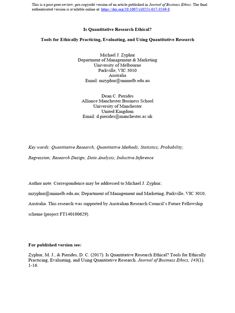 Is Quantitative Research Ethical? Tools For Ethically Practicing, Evaluating, and Using ...