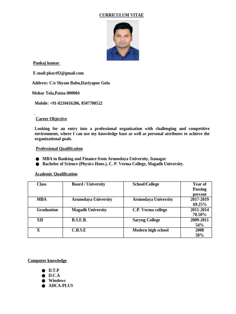 Pankaj Kumar's Professional CV | PDF | Business