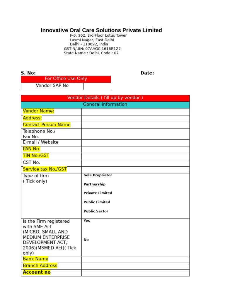 Supplier Registration Form IOC | PDF