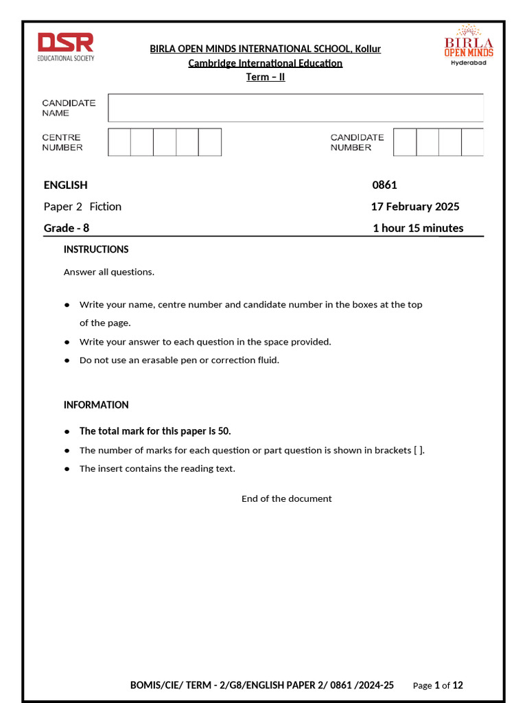 Grade 8 - Term 2 - Paper 2 F QP | PDF