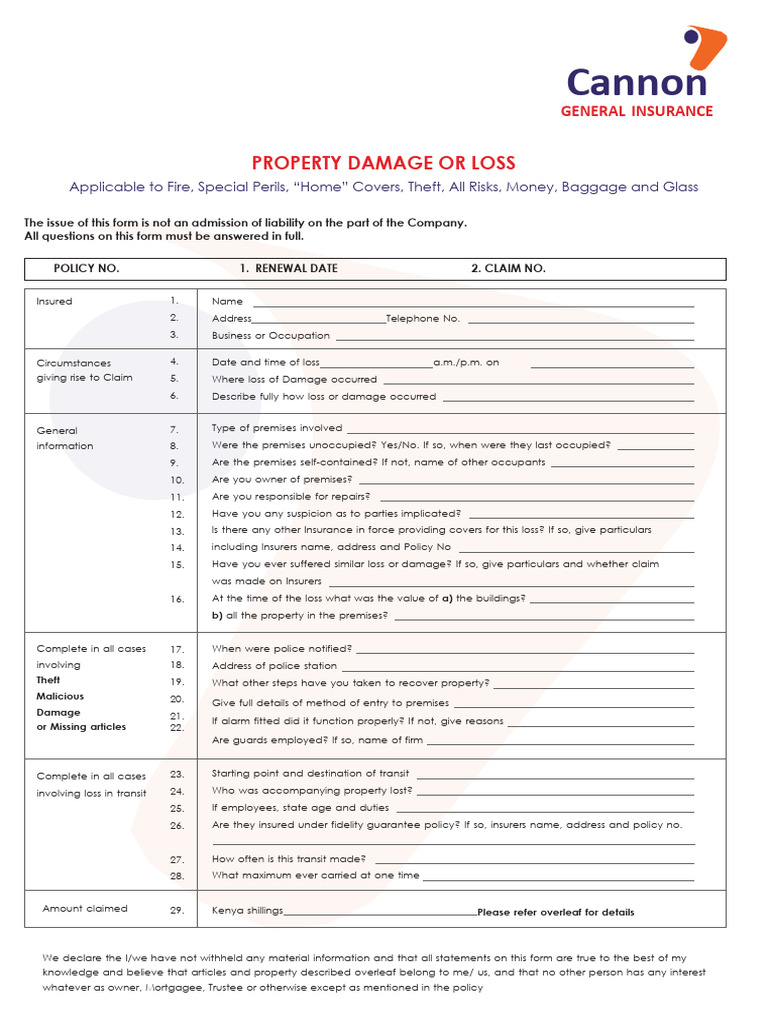 Property Damage Claim Form Guide | PDF | Insurance | Depreciation