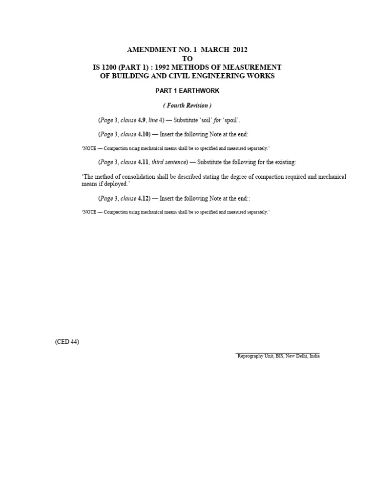 Amendment No. 1 March 2012 TO Is 1200 (Part 1) : 1992 Methods of Measurement of Building and ...