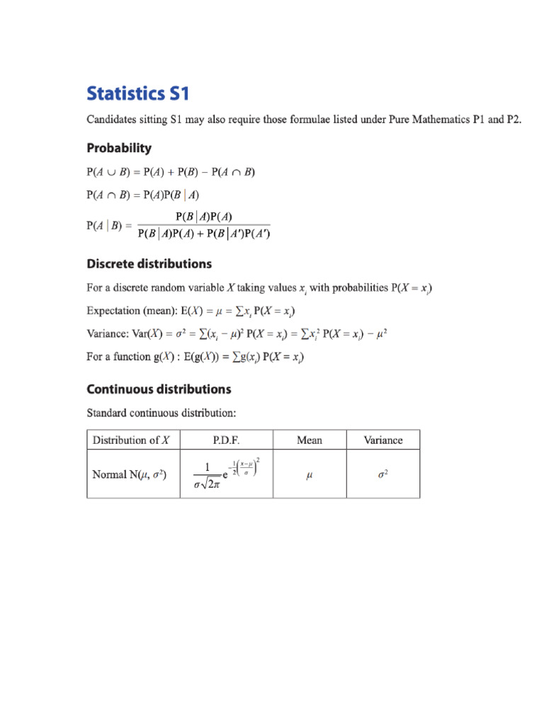 s1 Formulas Math | PDF
