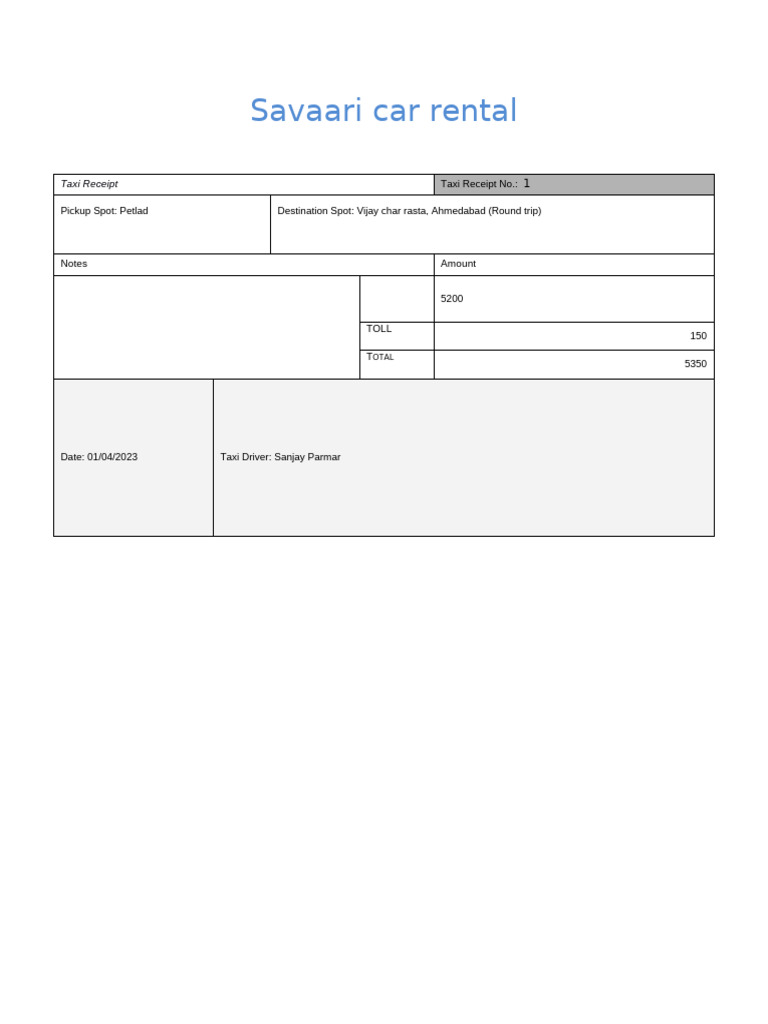 Taxi Invoice | PDF | Vehicles For Hire | Motor Vehicle